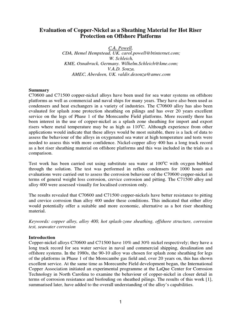 Monel Sheathing Technial Paper | PDF | Corrosion | Materials