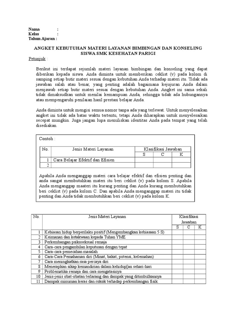 Contoh Satuan Pendukung (Satkung) BK Sma | PDF