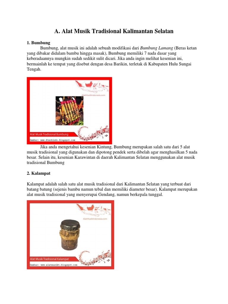 Alat Musik Tradisional Kalimantan Selatan | PDF | Seni | Agama ...