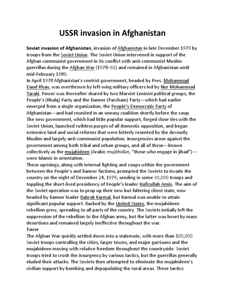 USSR Invasion in Afghanistan | PDF | Afghanistan | Military