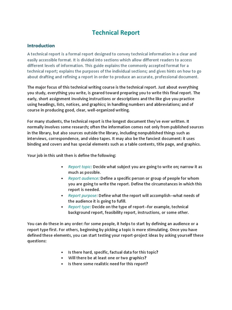 Technical Report: Report Topic: Report Audience | PDF | Abstract ...