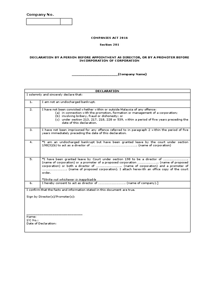 SCH C S 201 Declaration by Person Before Appointment As Director | PDF