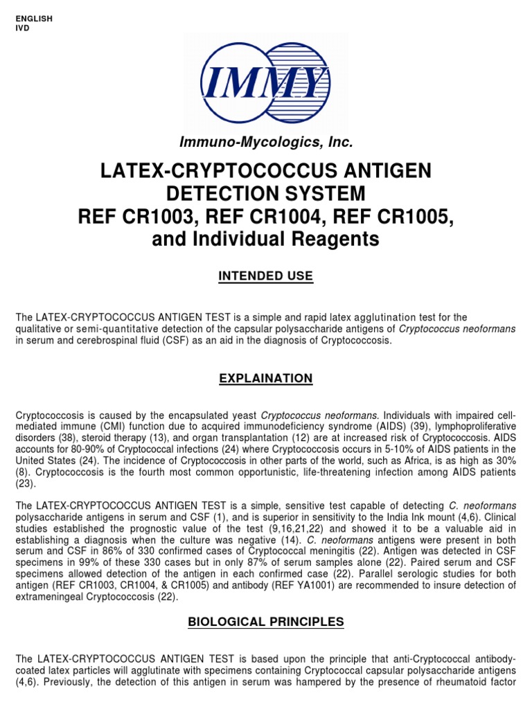 Latex-Cryptococcus Antigen Detection System REF CR1003, REF CR1004, REF ...