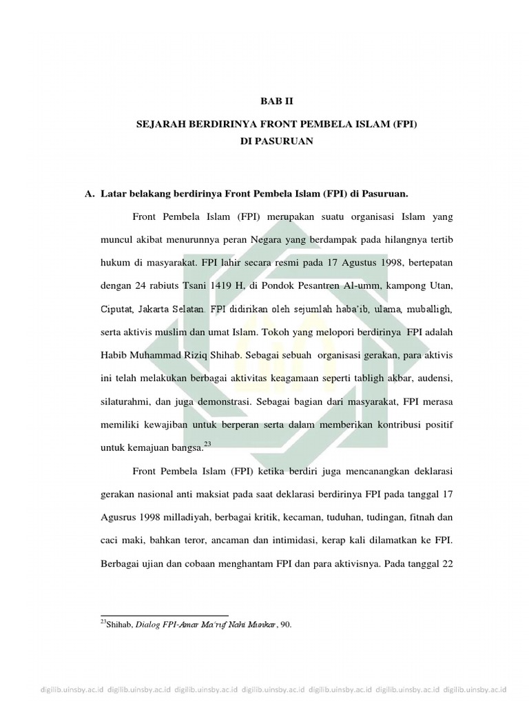 Sejarah Berdirinya FPI PDF | PDF