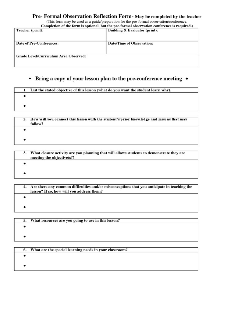 Bring A Copy of Your Lesson Plan To The Pre-Conference Meeting | PDF
