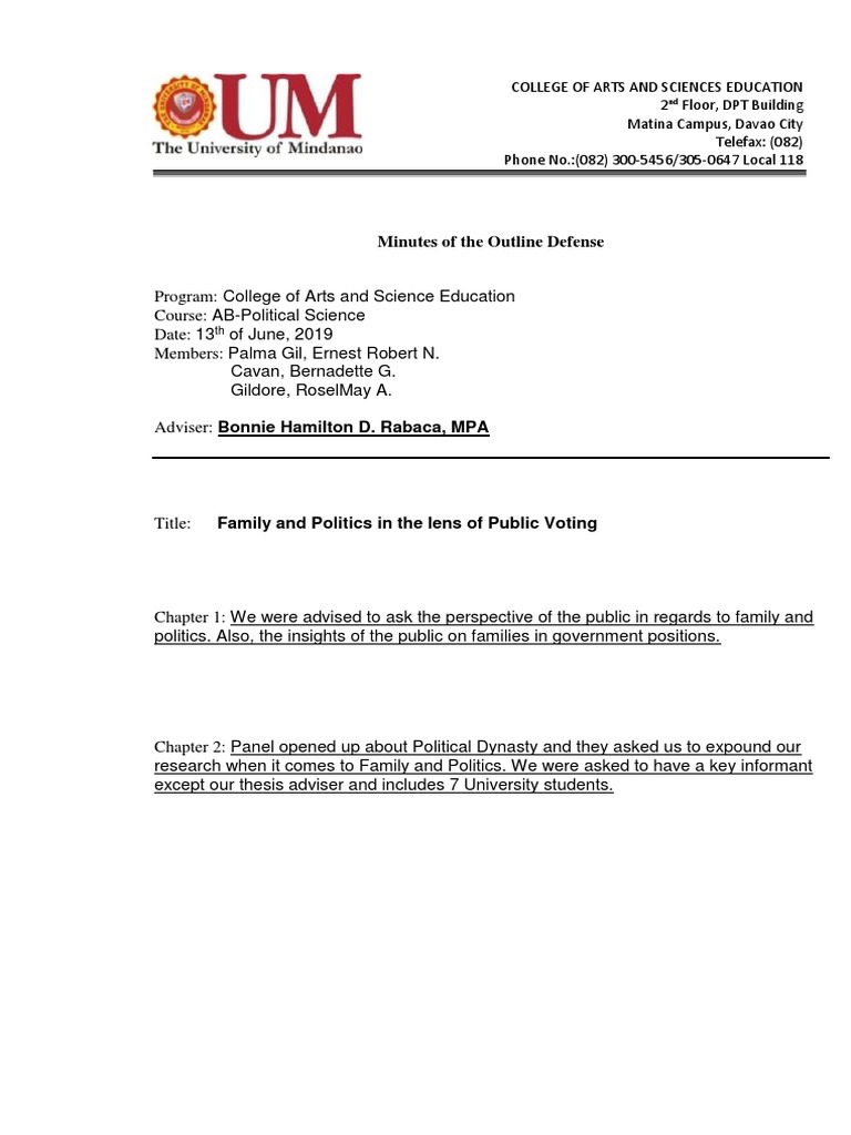 Minutes of Outline Defense: Family & Politics | PDF | Politics | Social ...
