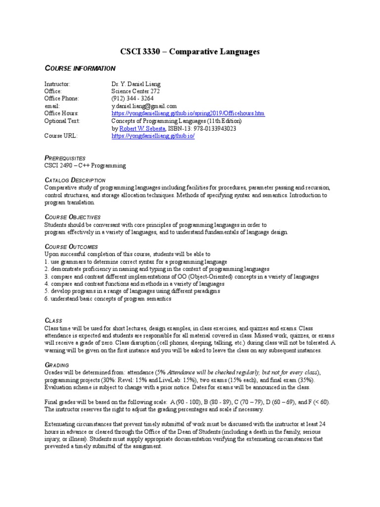 CSCI 3330 - Comparative Languages: Robert W. Sebesta | PDF ...