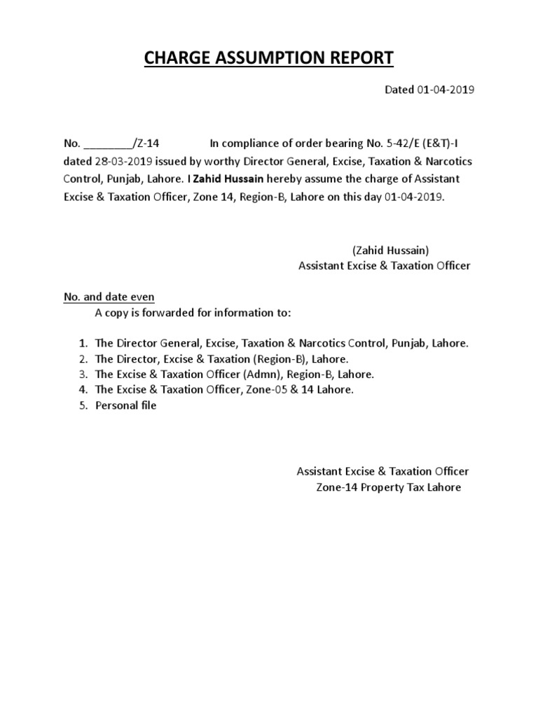 Charge Assumption Report | Taxation | Excise