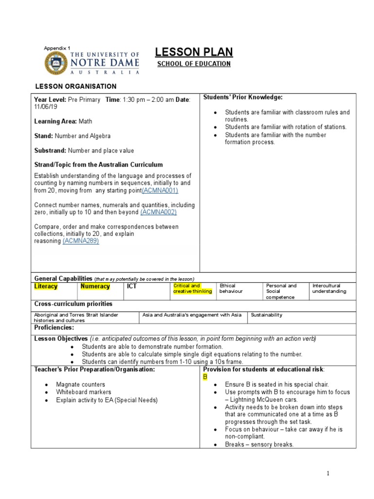 Pre-Primary Math Lesson Plan: Numbers | PDF | Classroom | Teachers