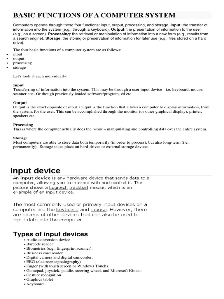 Basic Functions of A Computer System | PDF | Input/Output | Computer ...