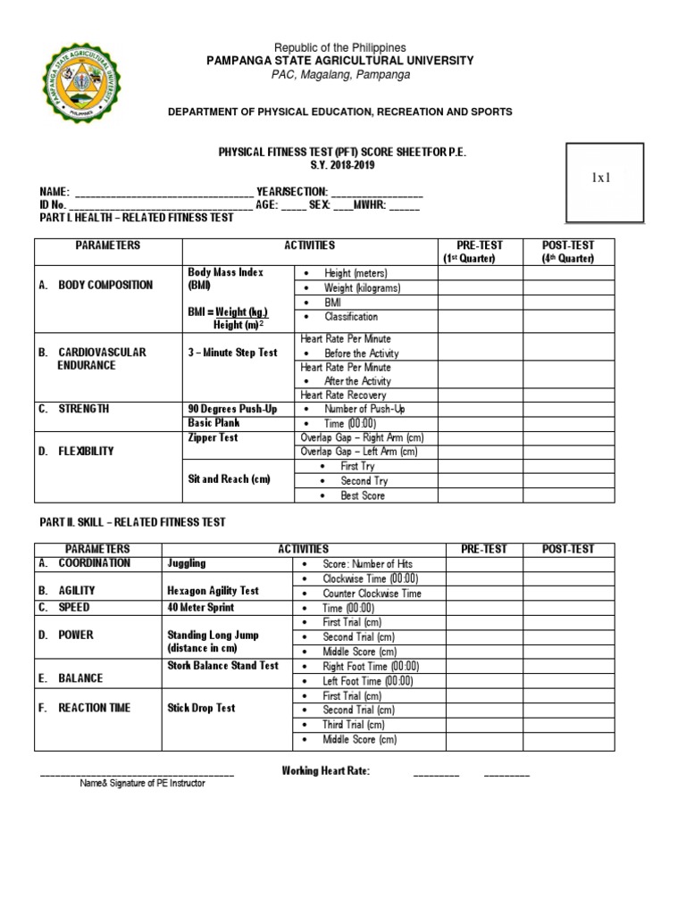 Physical Fitness Test PFT Score Sheet Fo | PDF | Body Mass Index ...