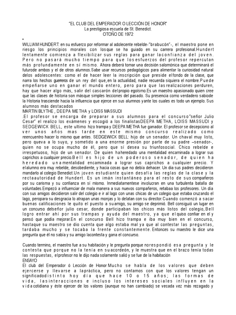 2.-Analisis Del Club Del Emperador o Lección de Honor | PDF