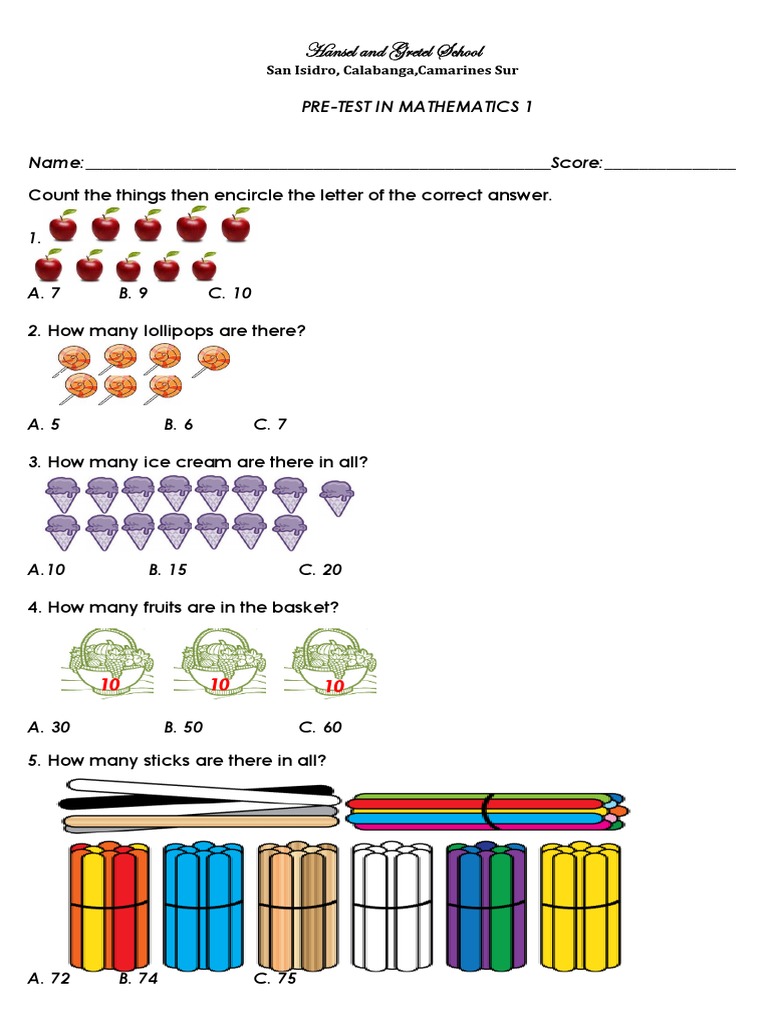 Pre Test Mathematics 1 5 | PDF