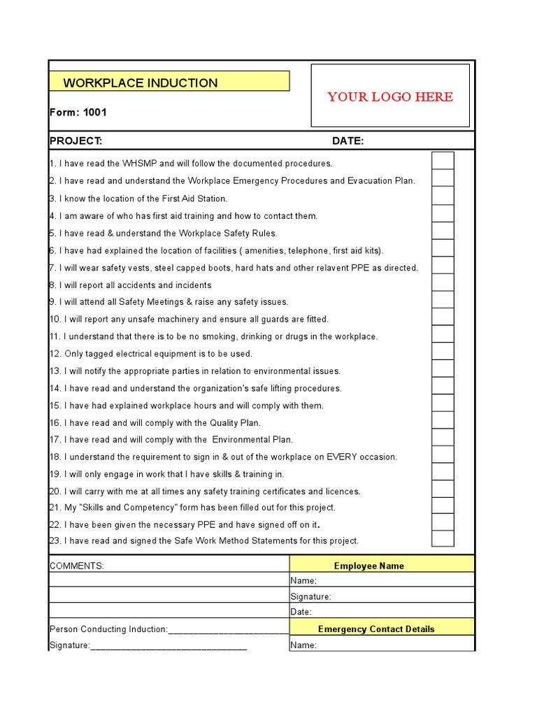 1001 Workplace Induction | PDF