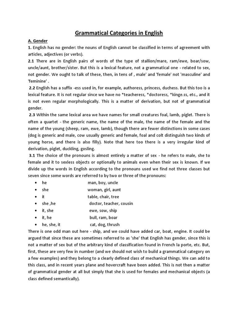 Grammatical Categories | PDF | Grammatical Number | Grammatical Gender
