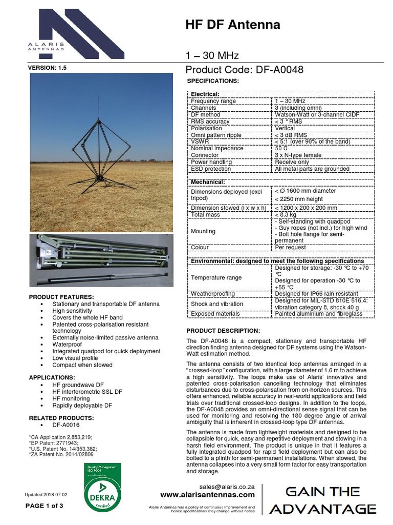 HF DF Antenna: 1 - 30 MHZ Product Code: Df-A0048 | PDF | Antenna (Radio ...