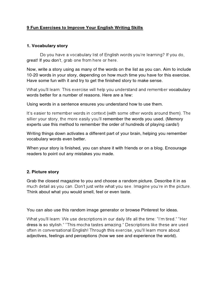 7 Exercises To Improve Your English Writing Skills | PDF | Languages