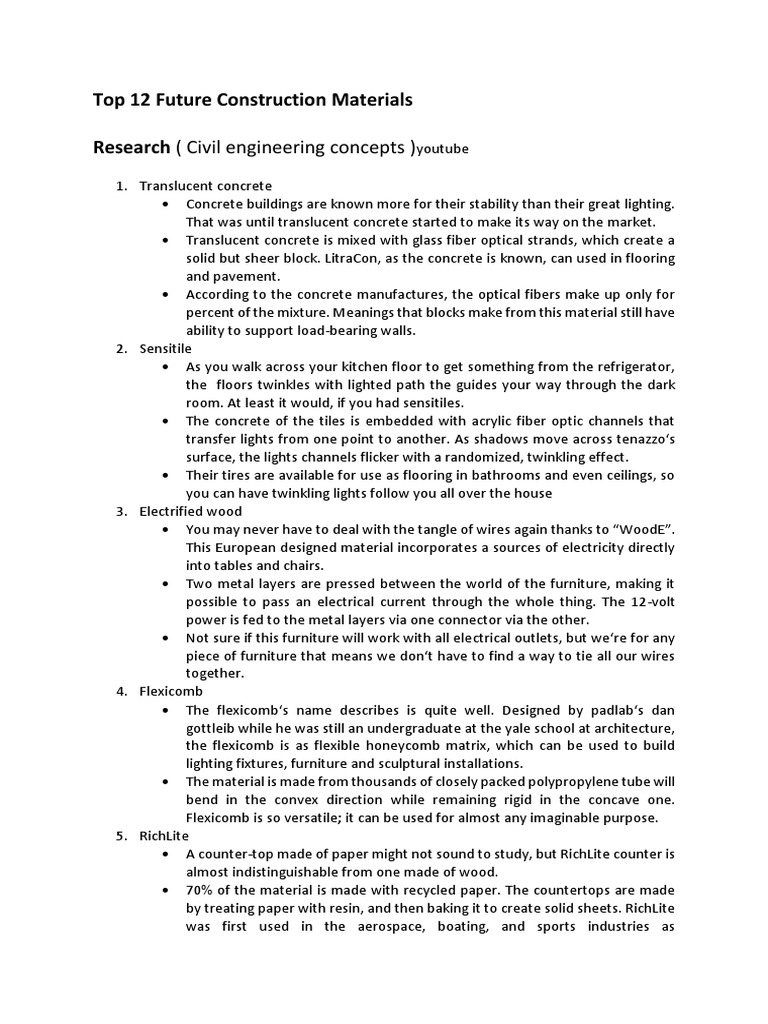 Top 12 Future Construction Materials | PDF | Building Materials | Concrete