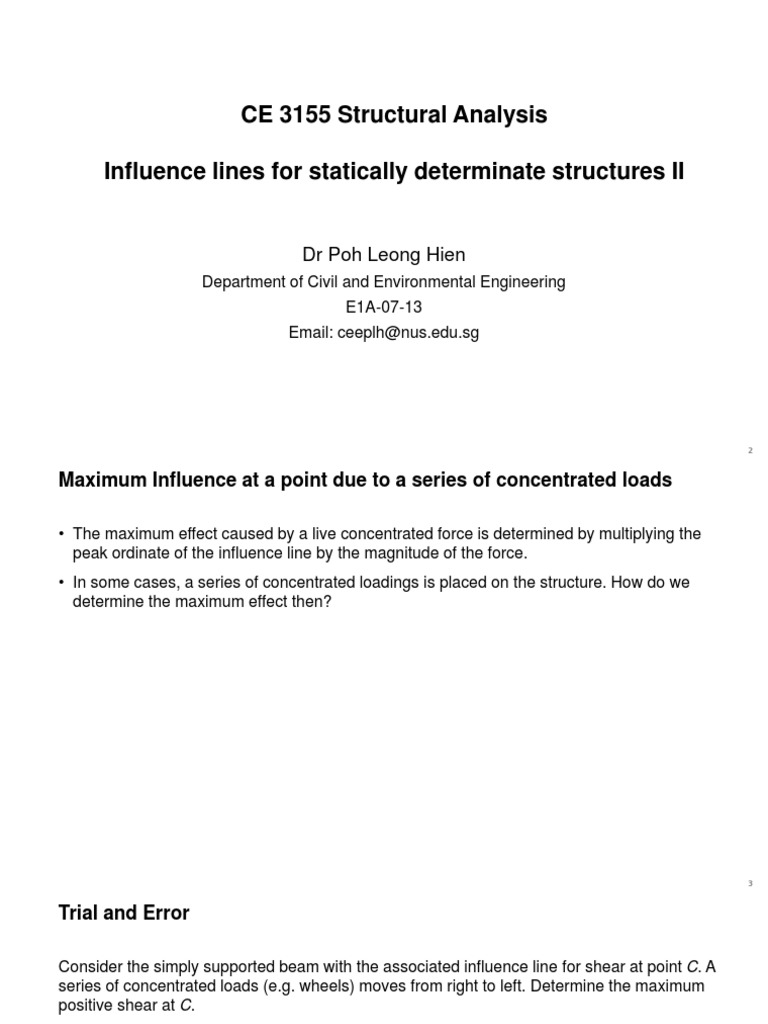 CE 3155 Structural Analysis Influence lines for statically determinate structures II maximum ...