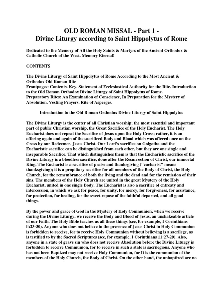 Old Roman Missal | PDF | Eucharist | Sacrifice