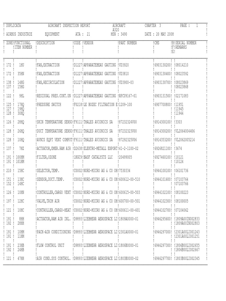 Aircraft Inspection Report for Airbus A320 MSN 3490 and 3494 Detailing ...