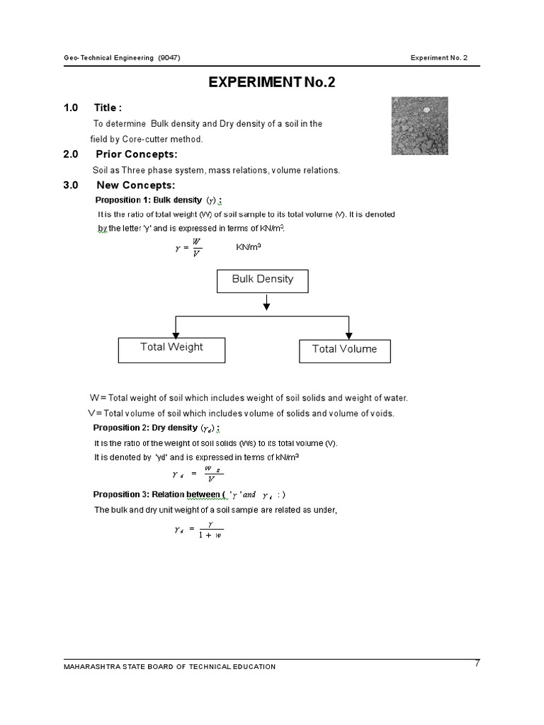 9047 - Exp1 - Bulk Density and Dry Density of A Soil in The Field by Core Cutter Method | PDF ...