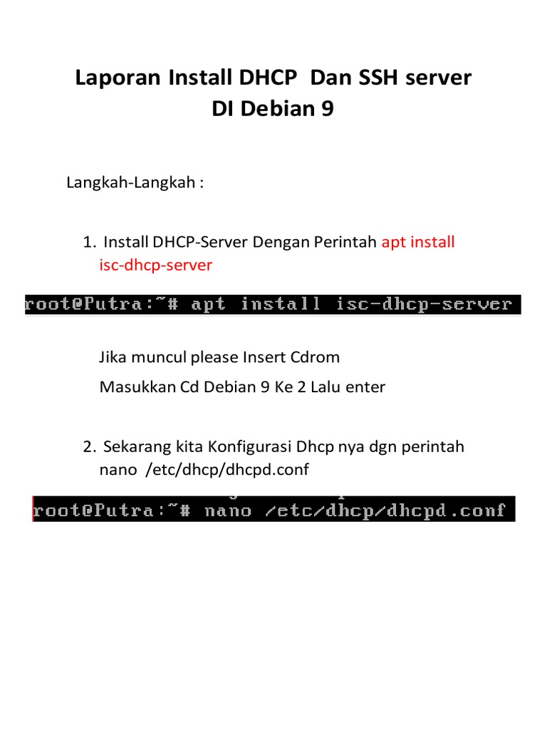 Laporan Install DHCP Dan SSH Server DI Debian 9 | PDF