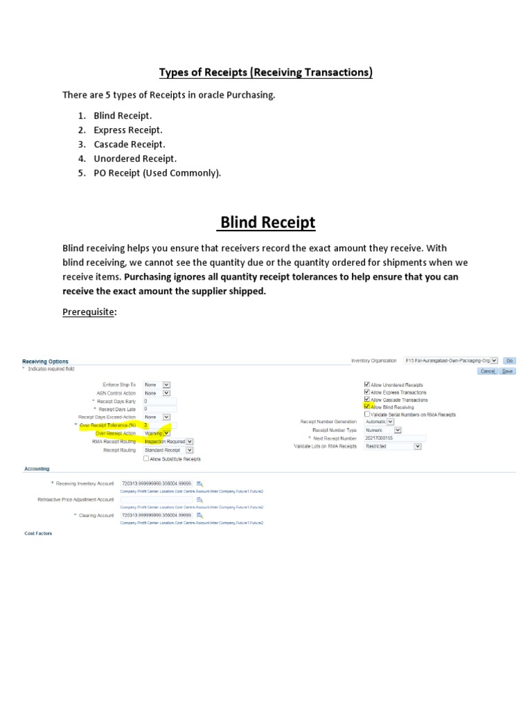 Receipt Types (Receiving Transactions) | PDF | Receipt | Service Industries