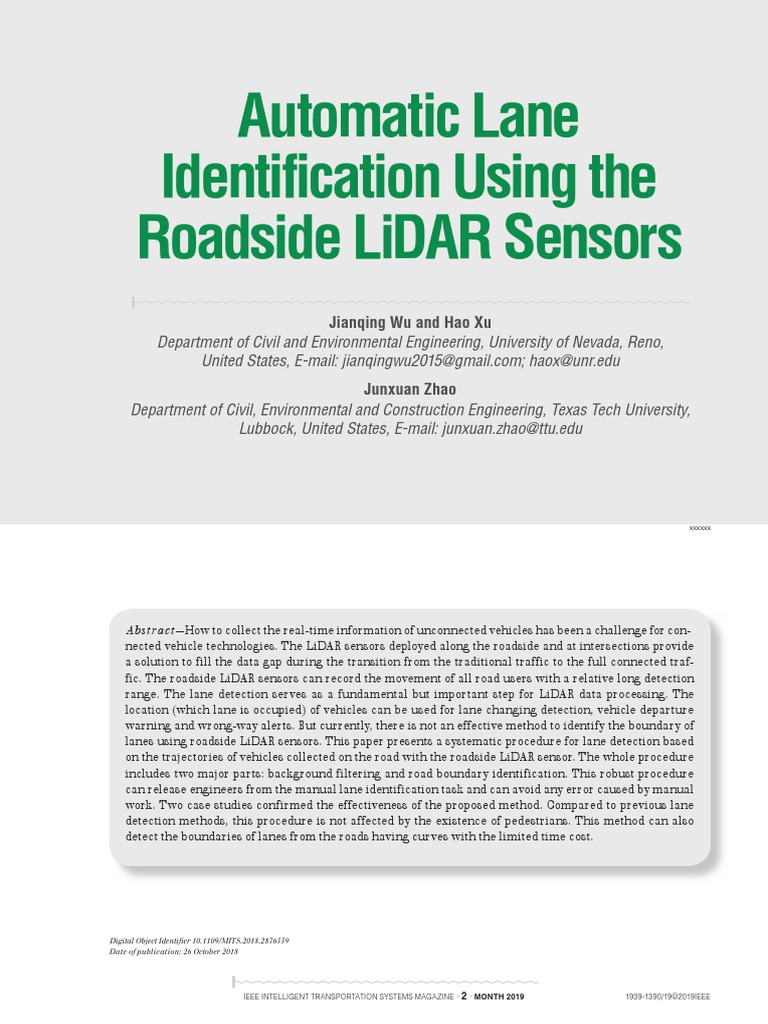 Automatic Lane Identification Using The Roadside Lidar Sensors Pdf