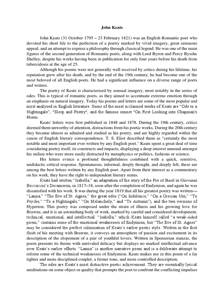 John Keats | PDF | John Keats | English Literature