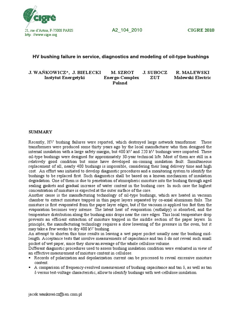 Diagnostic Cigre Paper | PDF | Transformer | Dielectric