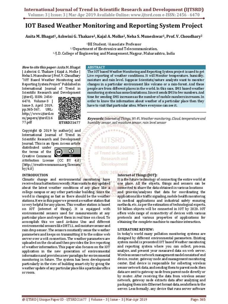 IOT Based Weather Monitoring and Reporting System Project | PDF | Internet Of Things | Arduino
