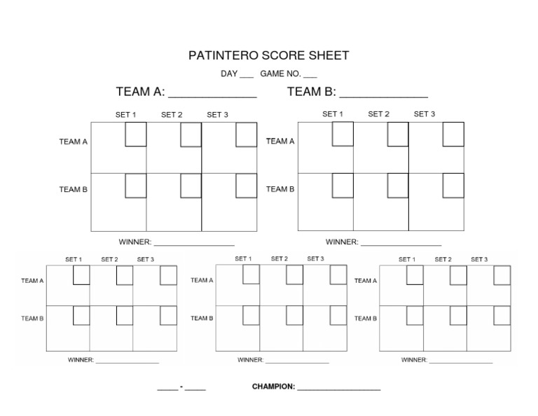 Patintero Score Sheet: Day - Game No. | PDF