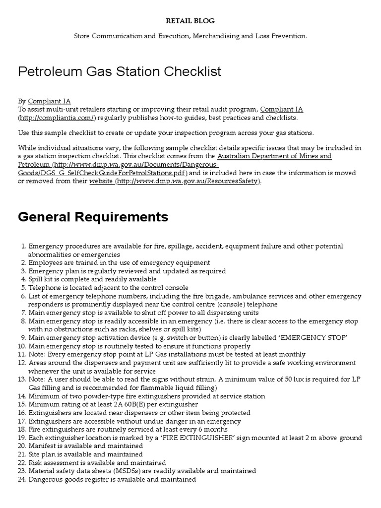 Gas Station Safety Checklist Guide | PDF | Emergency | Liquefied ...