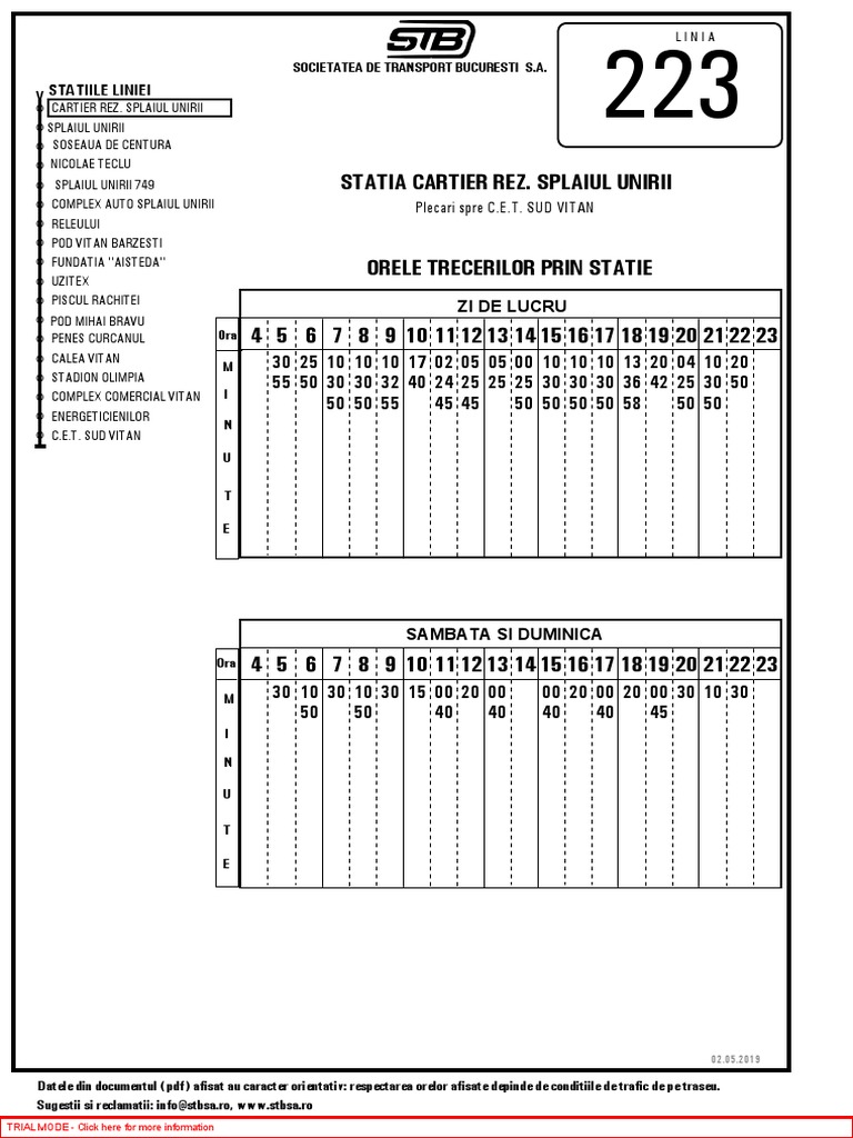 Bucharest Bus Schedule: Line 223 | PDF