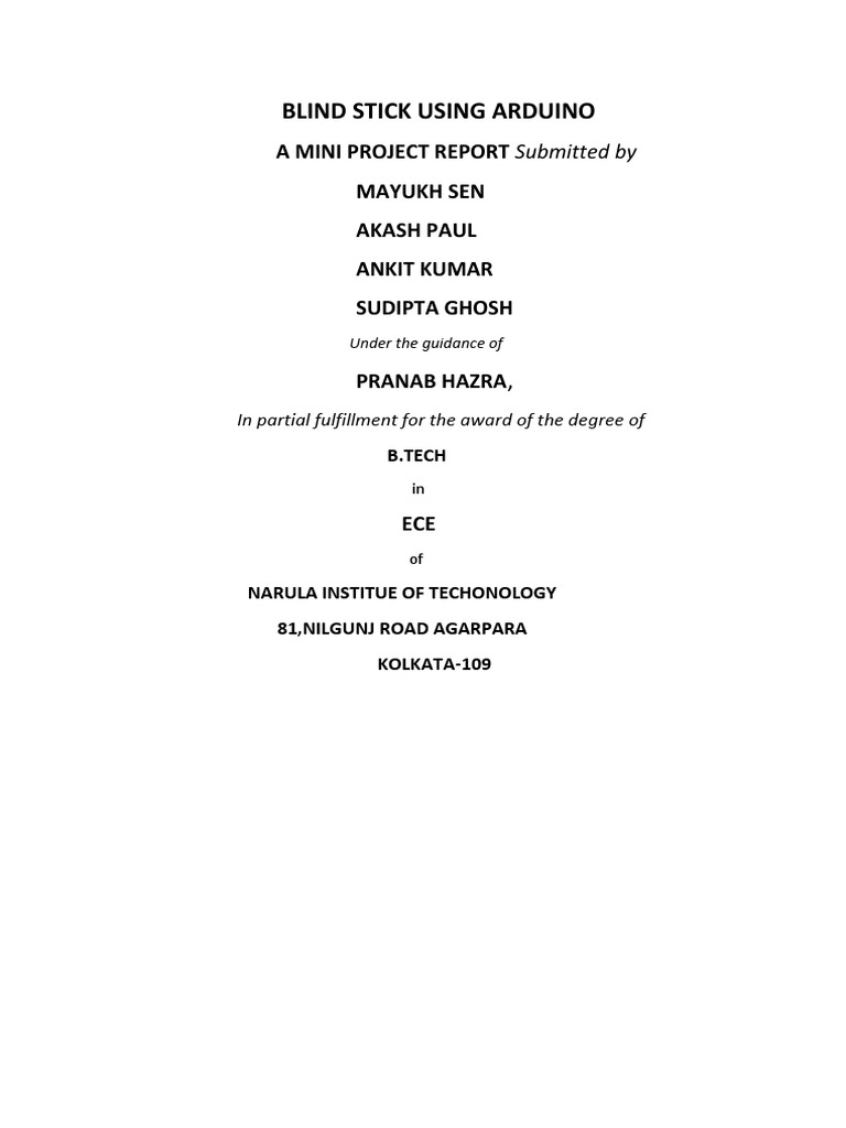 Blind Stick Using Arduino | PDF | Technology & Engineering