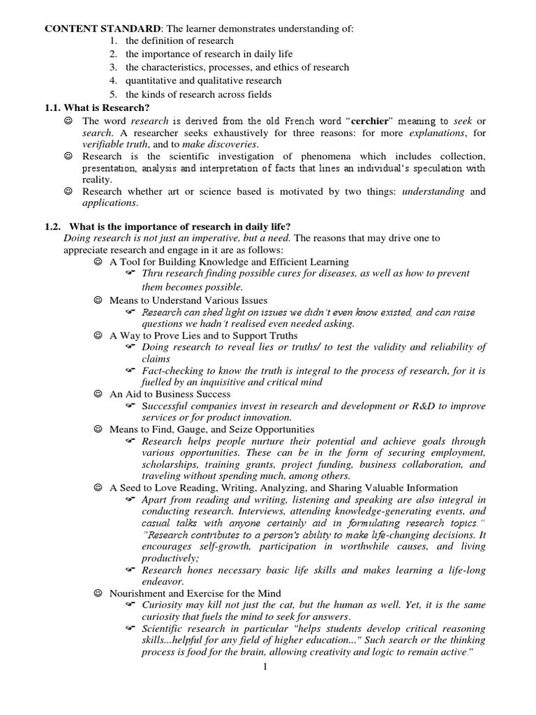 Practical Research 1 Module1 | PDF | Statistics | Qualitative Research