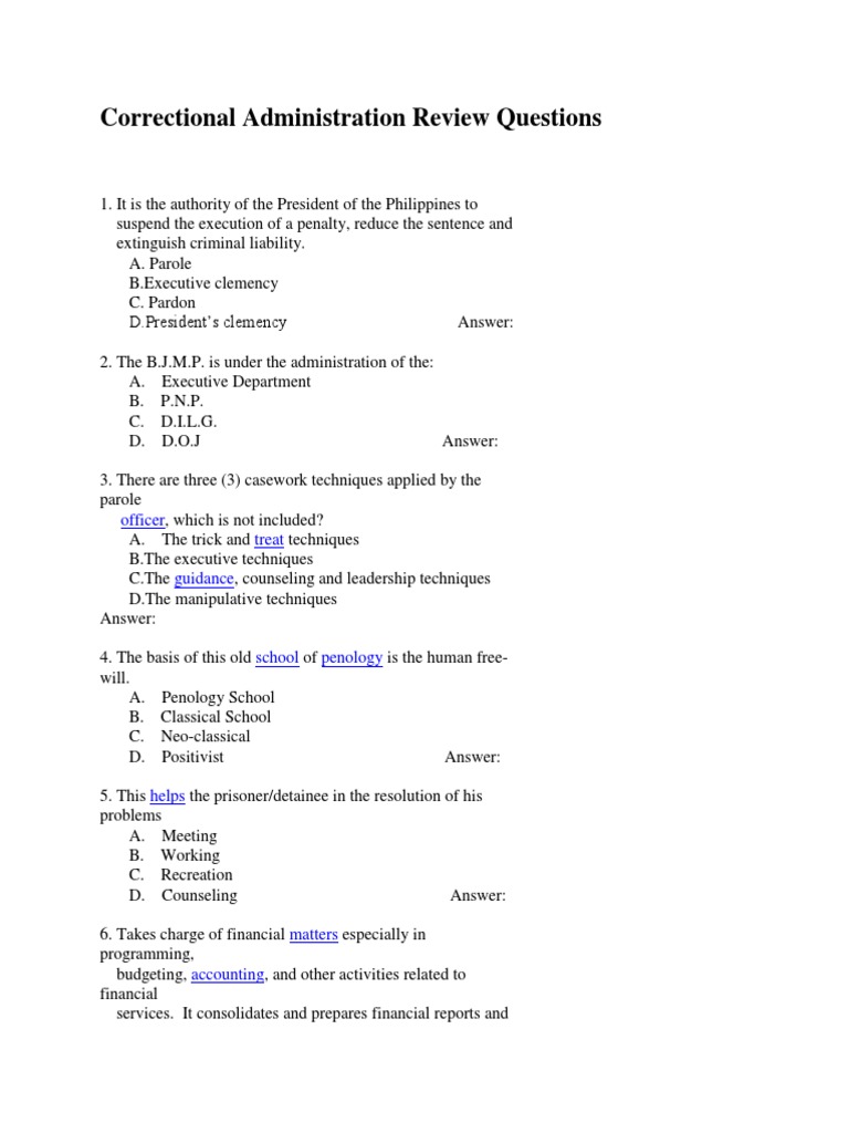 Correctional Administration Review Questions | PDF | Prison | Probation
