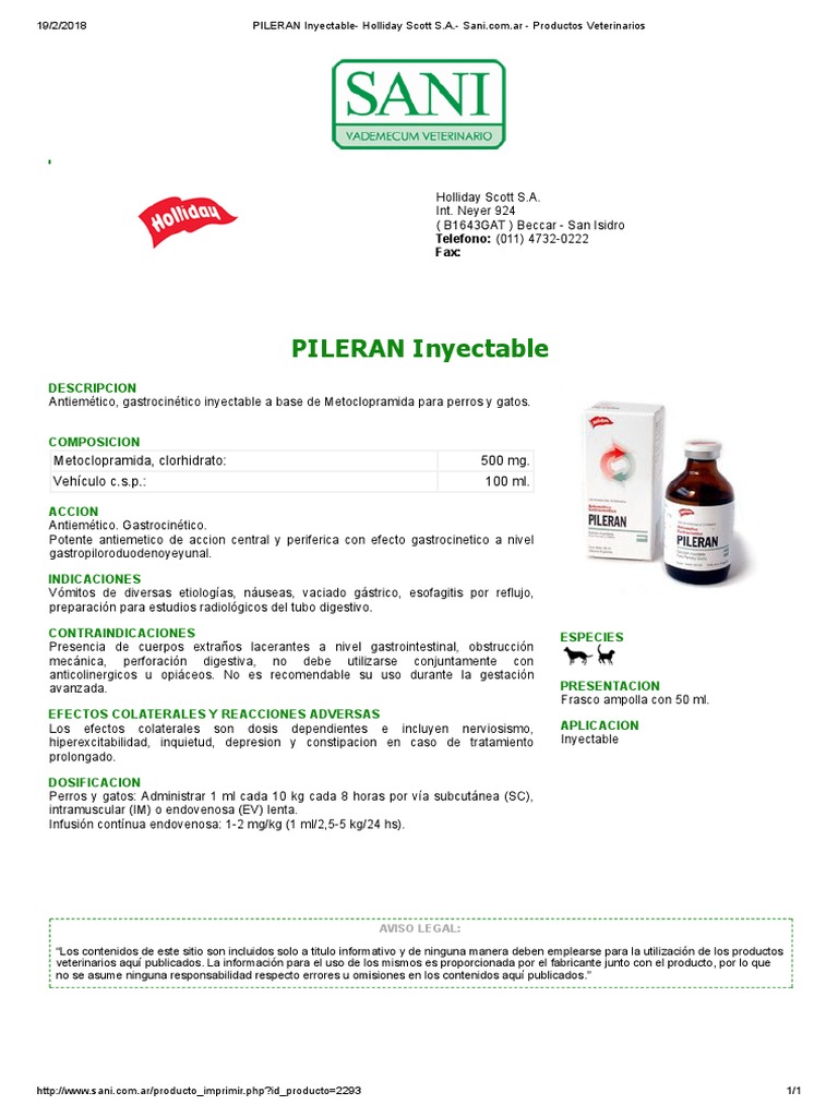 PILERAN Inyectable - Holliday Scott S.A. | PDF | Farmacología ...