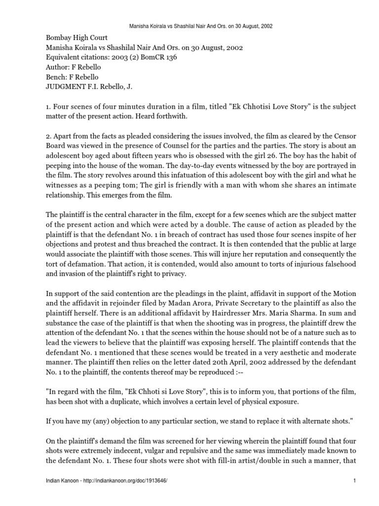 Manisha Koirala Vs Shashilal Nair and Ors. On 30 August, 2002 | PDF ...