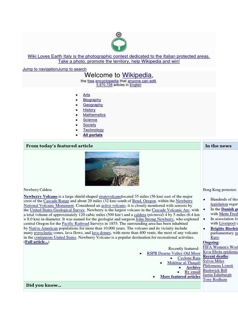 Wikipedia Main Page | PDF | Volcano | Wikipedia