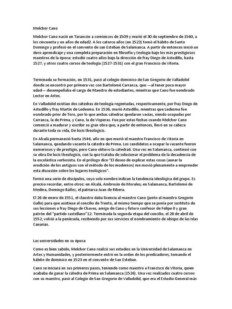 Melchor Cano: Teólogo dominico español y padre de la Escuela de ...