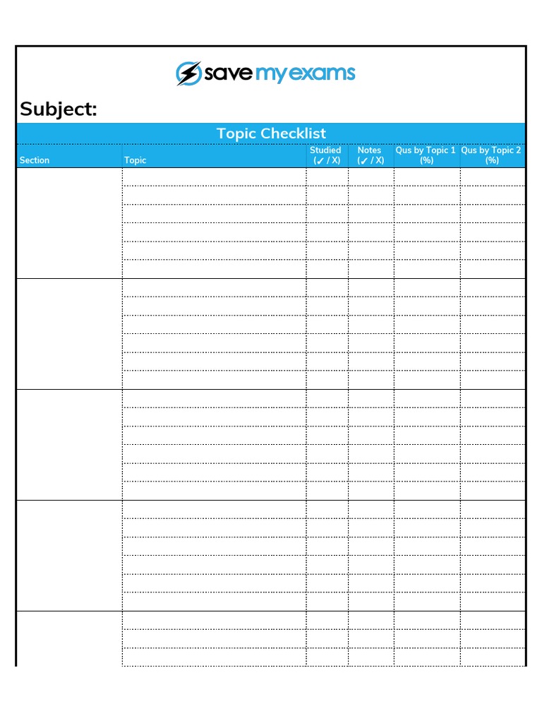 Topic Checklist Template - Topic Checklist