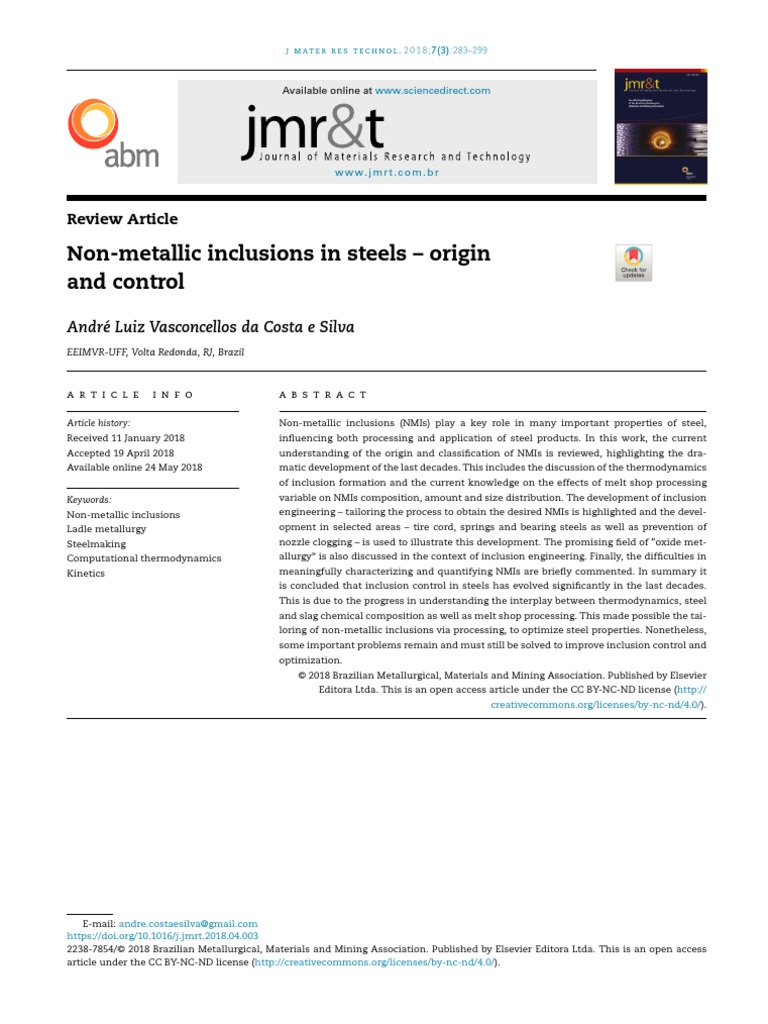 Non Metallic Inclusions in Steels | PDF | Steelmaking | Steel