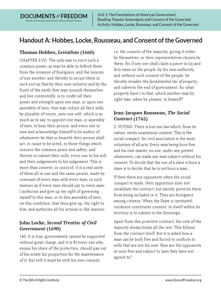 2.5 Handout A Hobbes Locke Rousseau and Consent of The Governed | PDF ...