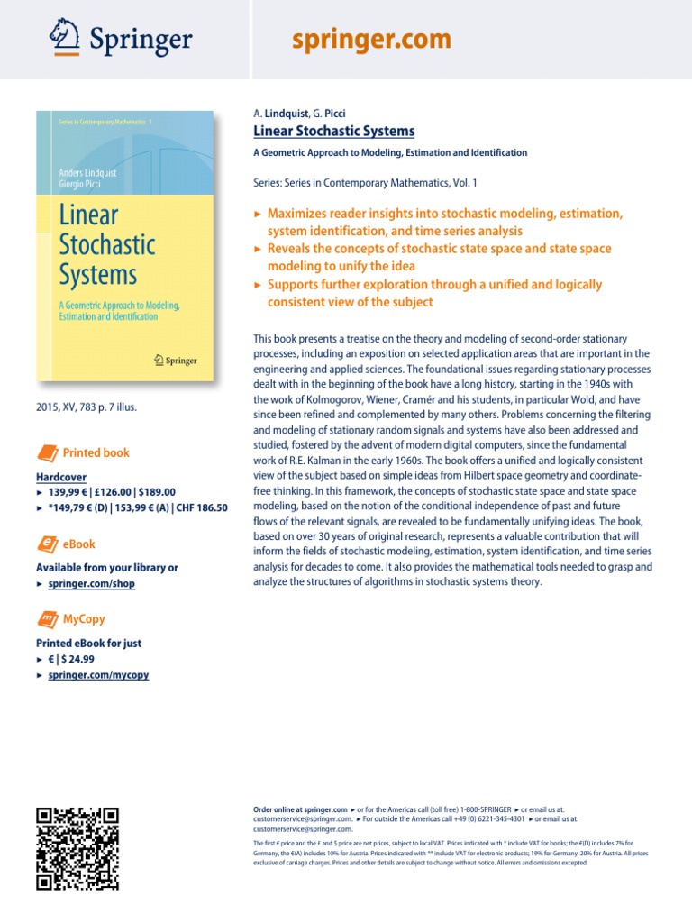 Linear Stochastic Systems: Printed Book | PDF | Stochastic Process | Space