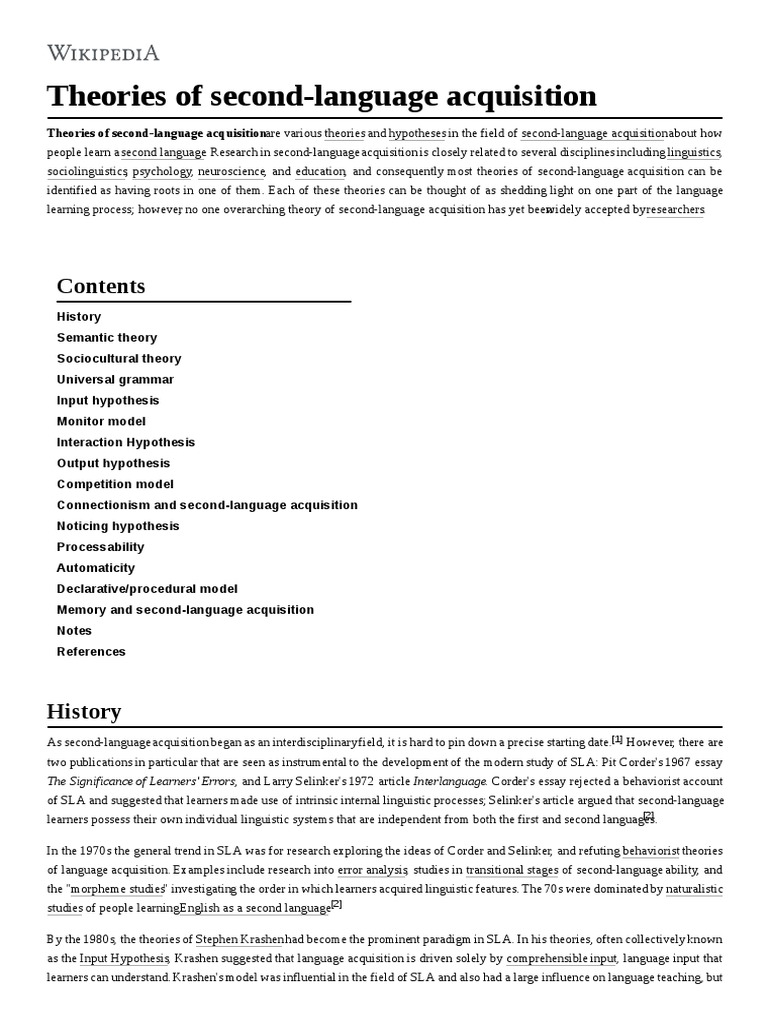 Theories of Second-Language Acquisition | PDF | Second Language ...