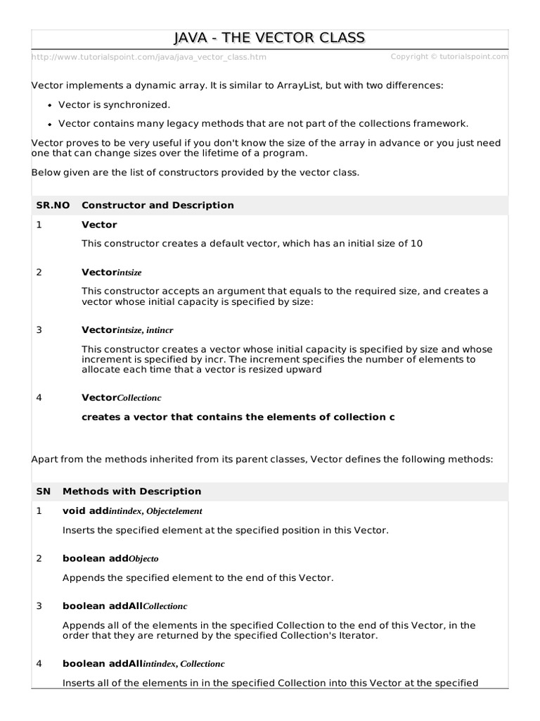 Java Vector Class Pdf Array Data Structure Computer Data 6548