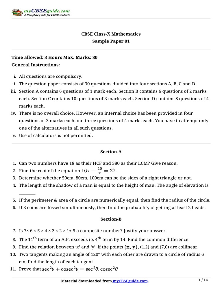 10 Math Sample 01 | Download Free PDF | Triangle | Circle