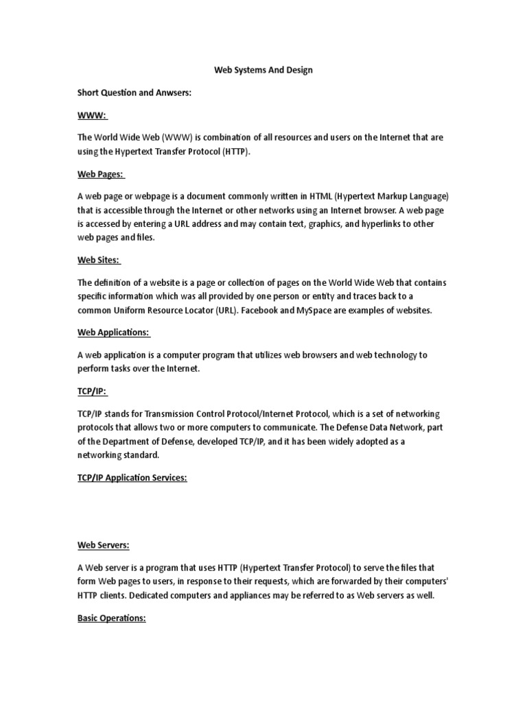 Web Systems Short Question and Answers | PDF | Xhtml | World Wide Web
